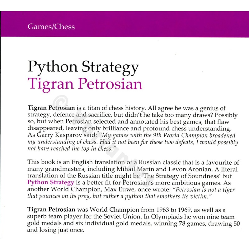 Acheter en ligne Petrosian - Python Strategy - Librairie d'échecs ...