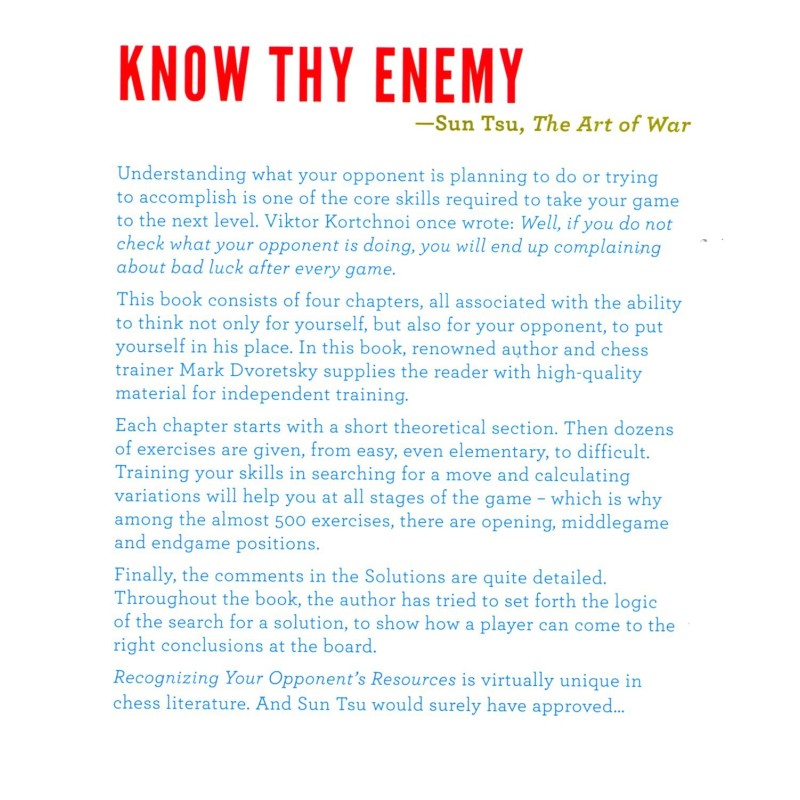 Dvoretsky - Recognizing Your Opponents Resources - Librairie d'échecs ...
